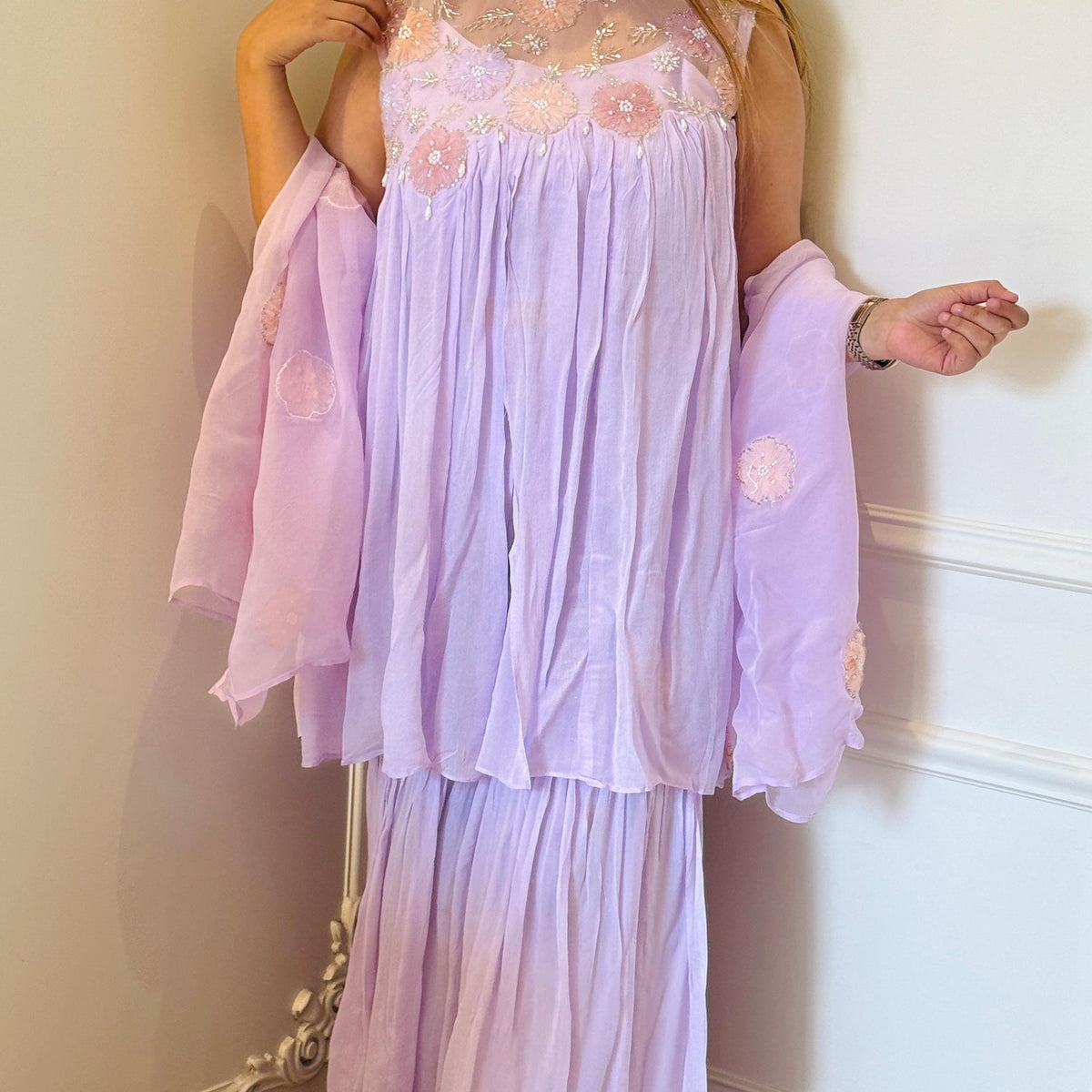 Mireya Indo-Western Set- Lavender – Selfie Kurtiz